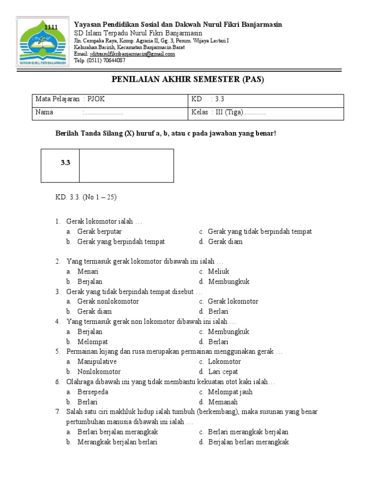 Soal PAS PJOK Kelas 3 | PDF