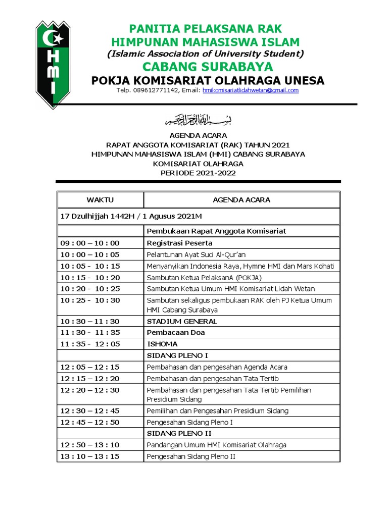 Agenda Acara RAK | PDF