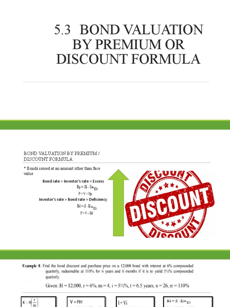 5.3 Bond Valuation by Premium or Discount Formula | PDF