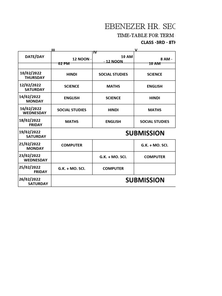 Term - 2 Timetable 3 - 8 | PDF