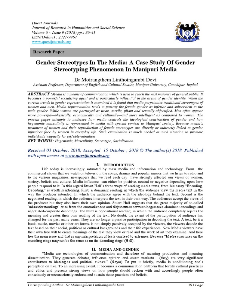 Gender Stereotypes in The Media: A Case Study of Gender Stereotyping ...