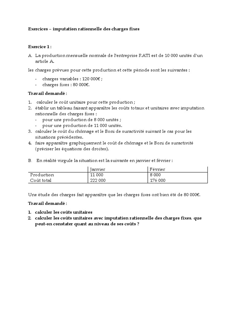 Exercice Imputation Des Charges Fixes | PDF