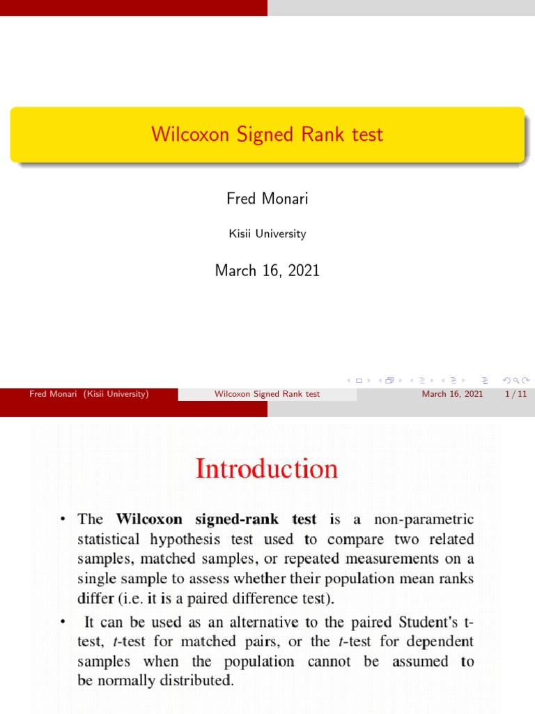 Wilcoxon Signed Rank Test Slides | PDF | Evaluation Methods ...