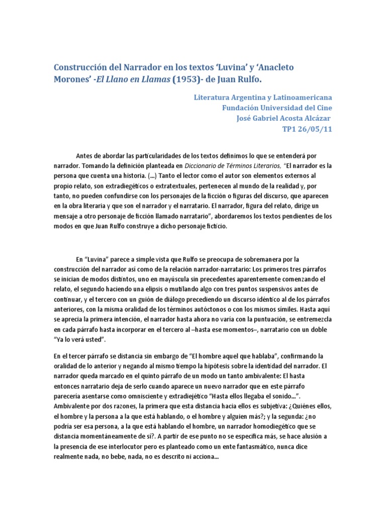 Construcción Del Narrador - Juan Rulfo - Luvina, Anacleto Morones | PDF