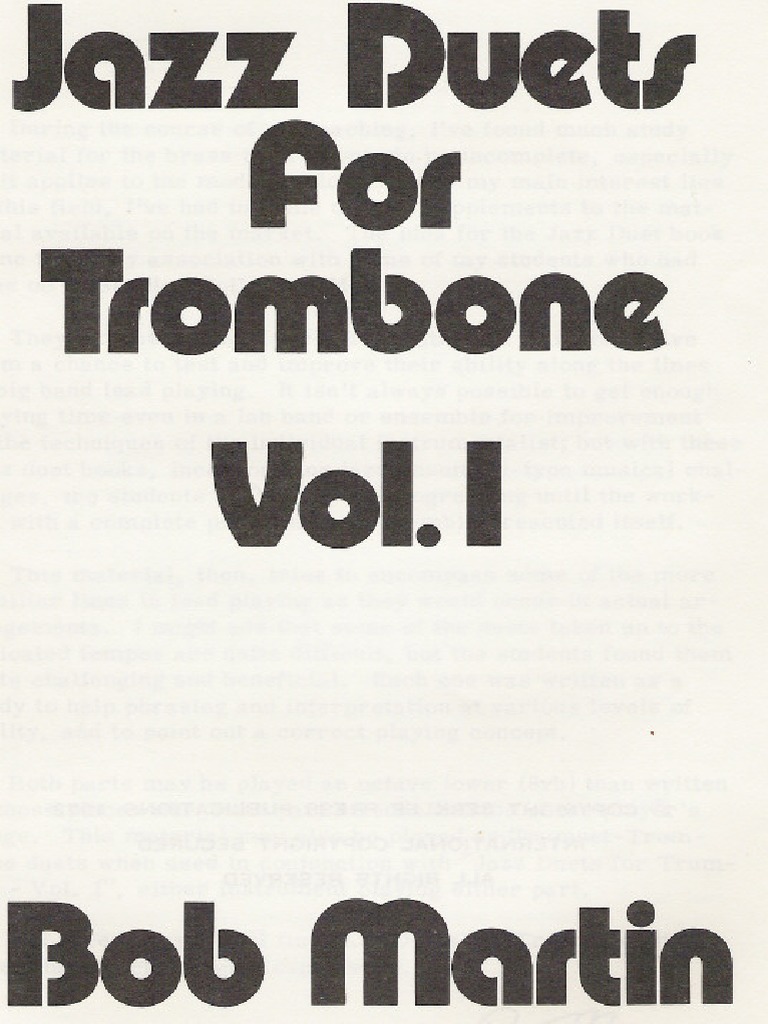 Jazz Duets For Trombone Vol.1 - Bob Martin | PDF