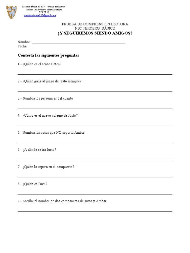 Prueba de Comprensión: ¿Y Seguiremos Siendo Amigos? | PDF | Ajedrez ...