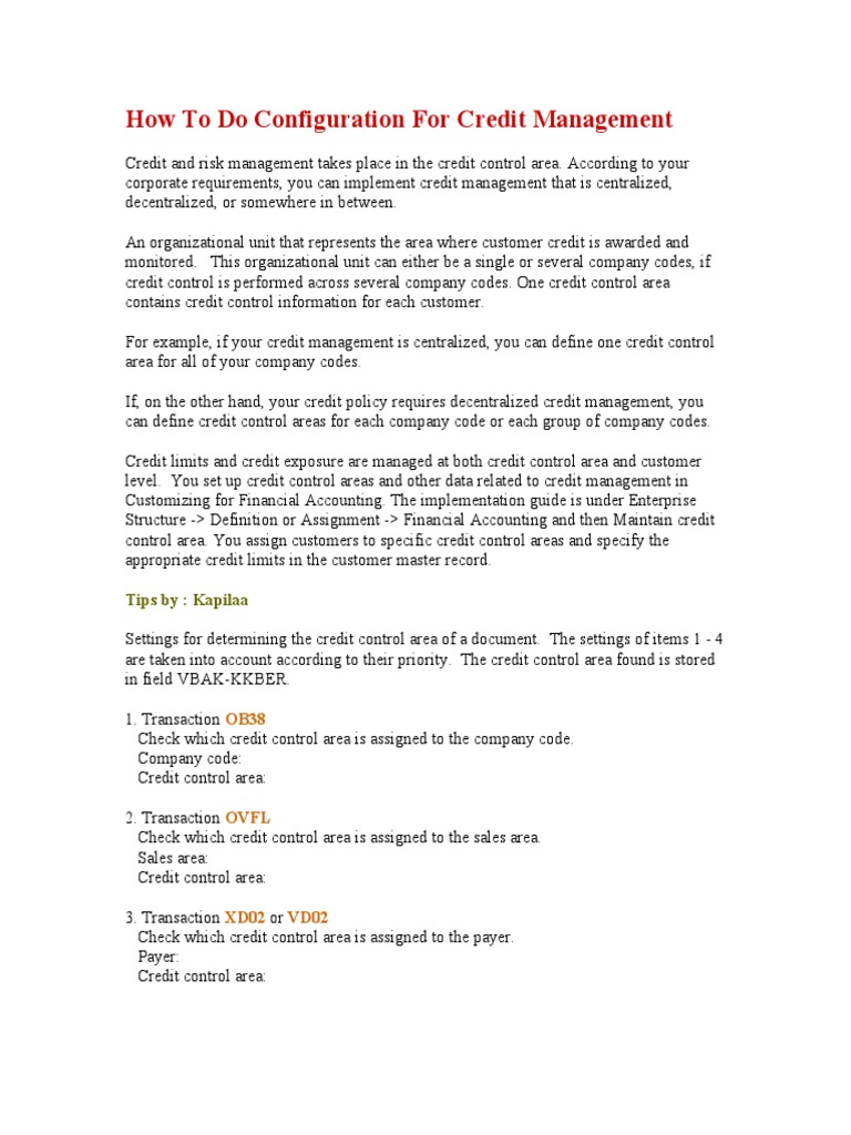 How To Do Configuration For Credit Management | PDF | Finance & Money ...