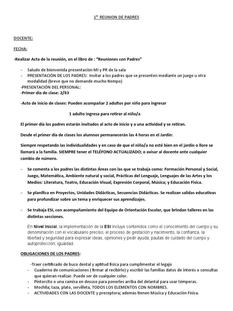 1era Reunion de Padres 2022 | PDF | Educación de la primera infancia
