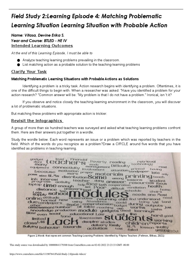 Field Study 2:learning Episode 4: Matching Problematic Learning Situation Learning Situation ...