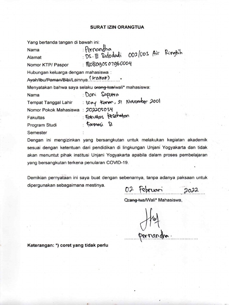 Surat Ijin ORTU | PDF