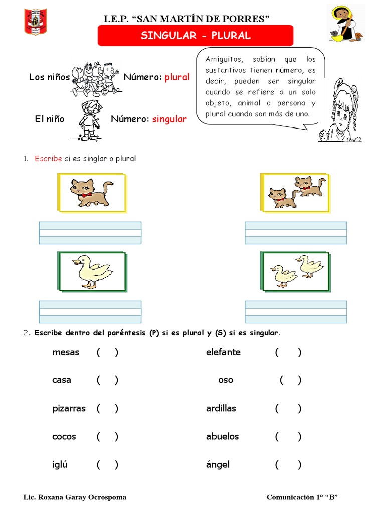 Actividades de Singular y Plural para Niños | PDF