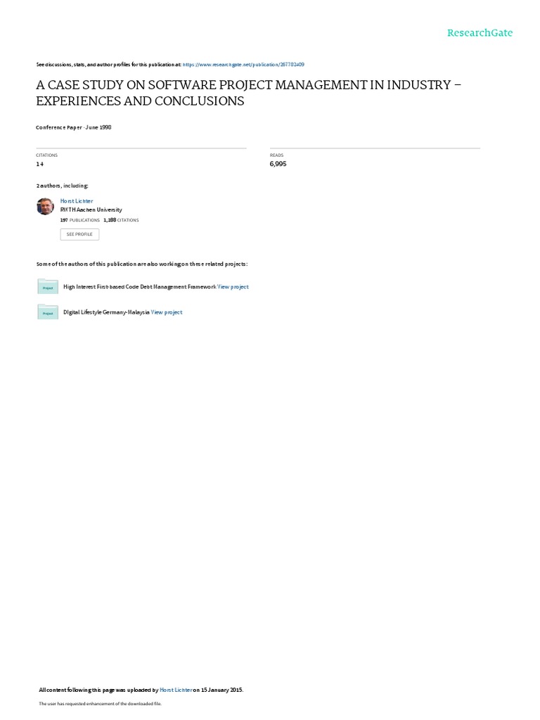 A Case Study On Software Project Management in Industry - Experiences ...