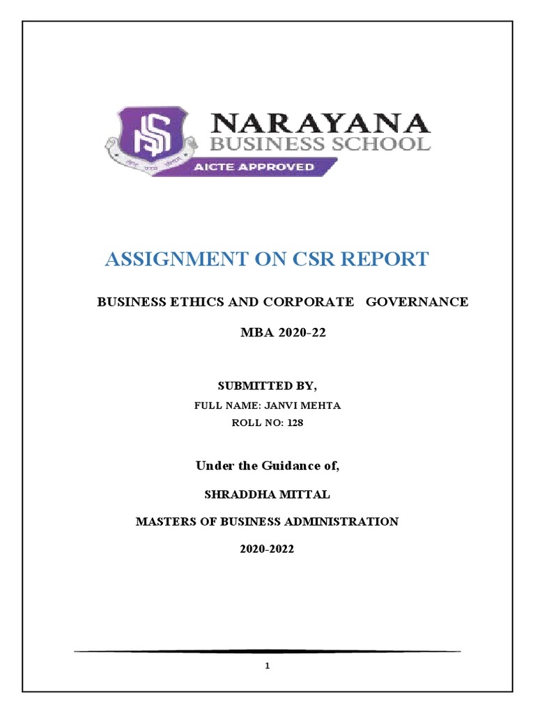Assignment On CSR Report | PDF | Corporate Social Responsibility | Teachers