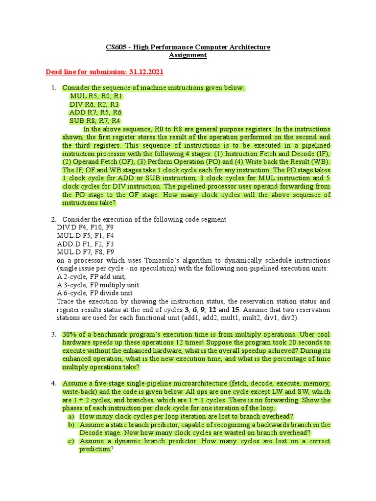 Assignment Questions | PDF | Cpu Cache | Central Processing Unit