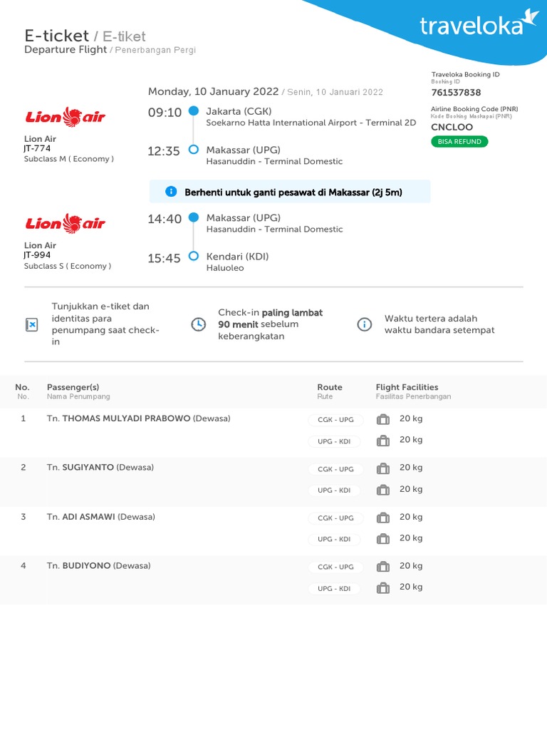 Imantaka Hangganegara-CGK-CNCLOO-KDI-FLIGHT - ORIGINATING | PDF