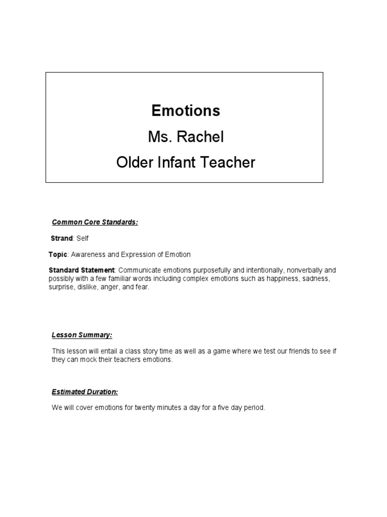 Lesson Plan On Emotions | PDF