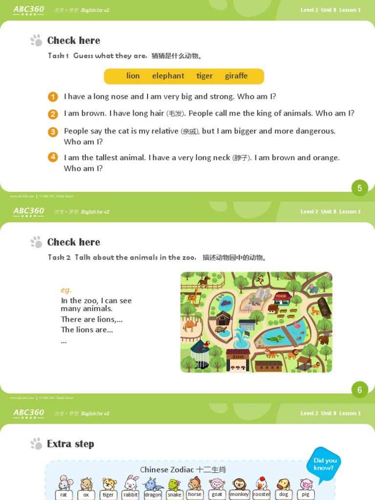 Unit 8 Lesson1 Let's Go To See The Zoo Animals! - Part2 | PDF | Chinese ...
