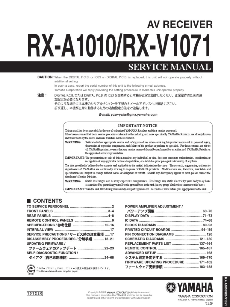 Yamaha Rx-A1010 rx-v1071 | PDF | Solder | Hdmi