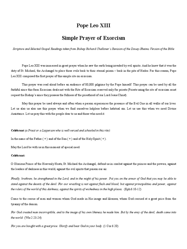 Simple Prayer of Exorcism | PDF | Exorcism | Satan