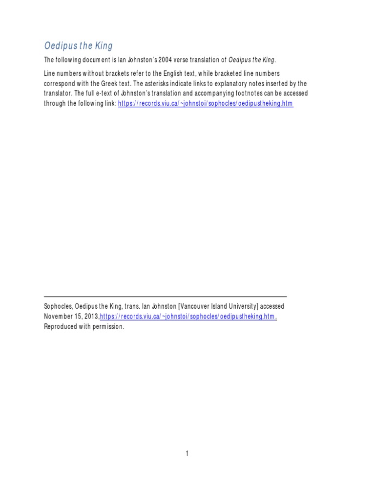 Oedipus The King by Sophocles | PDF | Oedipus | Mythology Of Central Greece