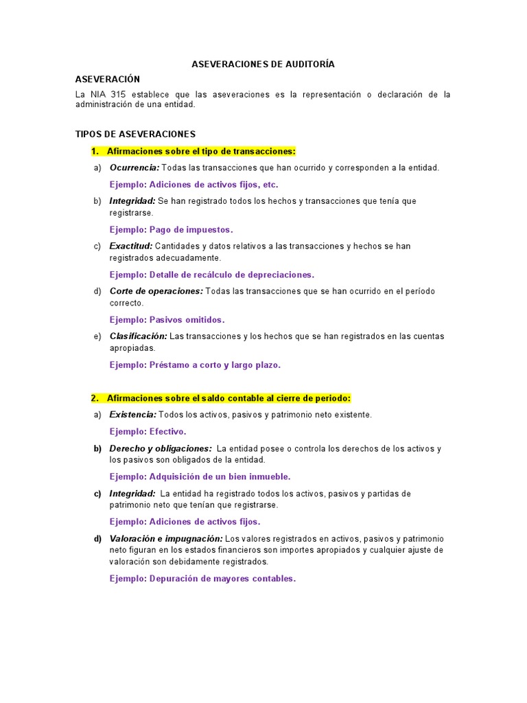 Aseveraciones De Auditoría Pdf Contabilidad Auditoría