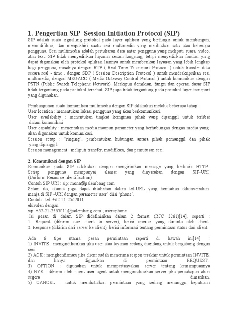 Pengertian SIP Session Initiation Protocol (SIP) | PDF