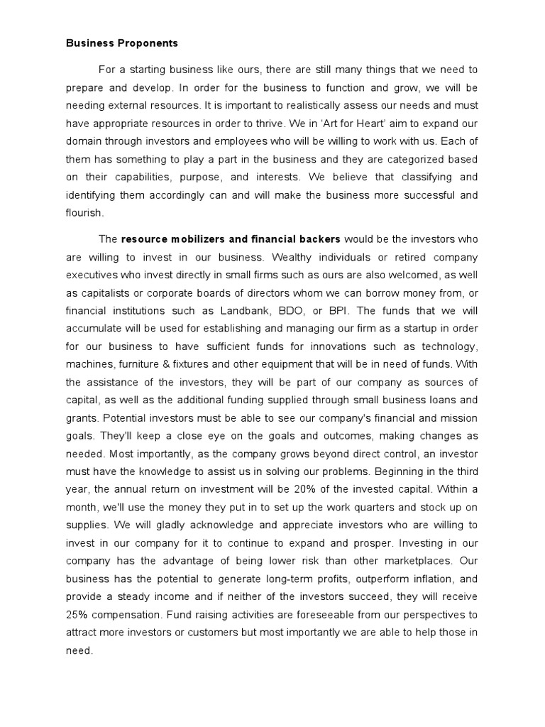 Business Proponents | PDF | Investor | Websites