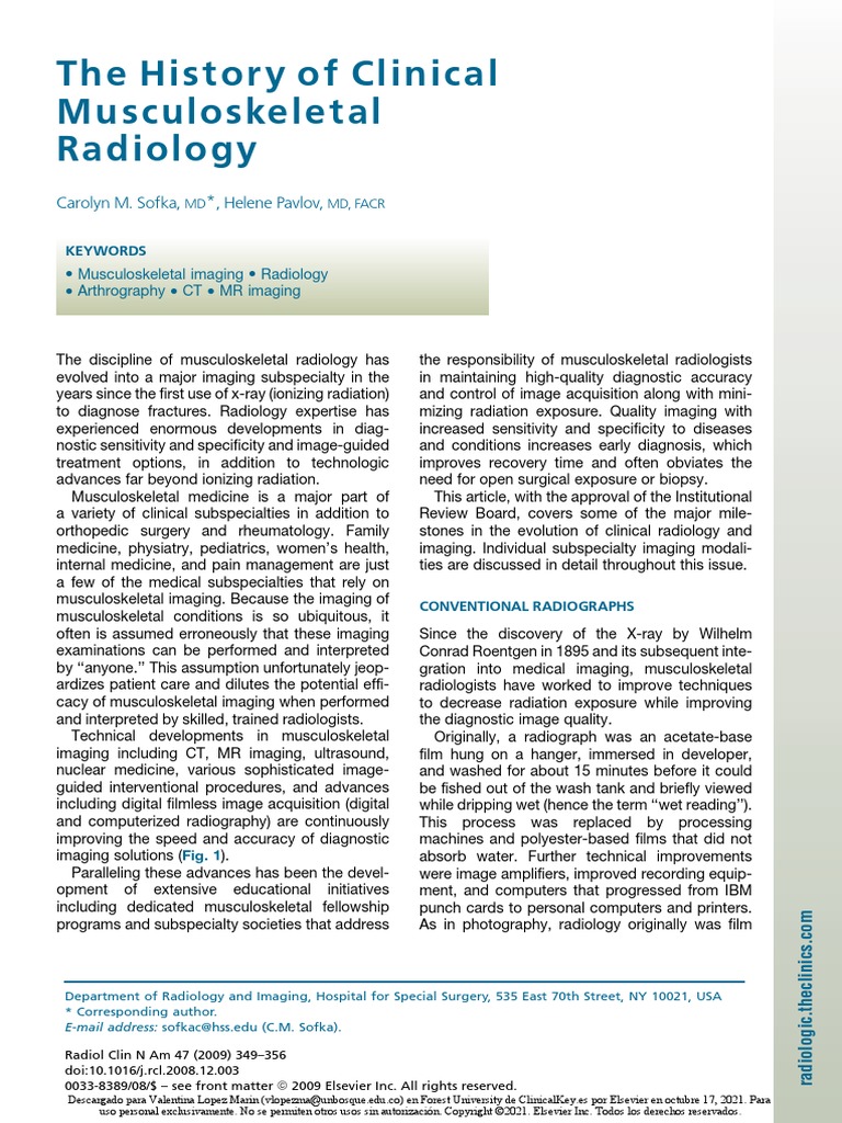 The History of Clinical Musculoskeletal Radiology | PDF | Medical ...
