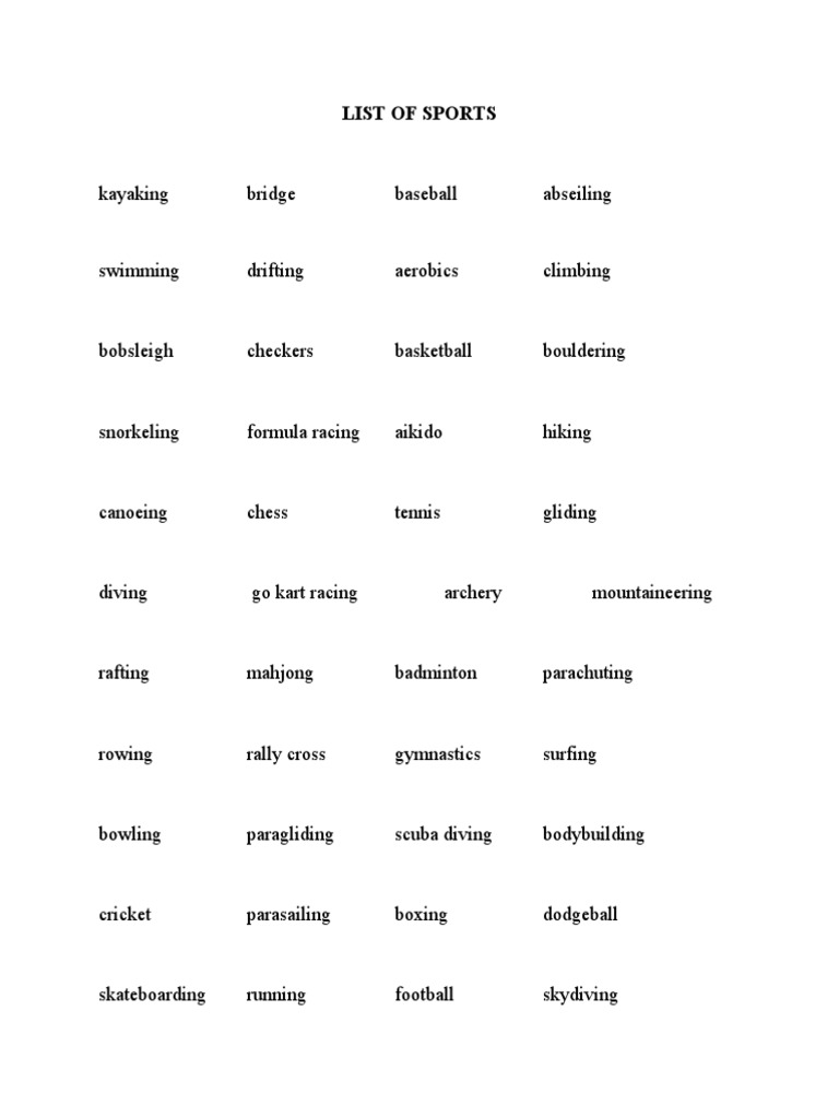 Complete List of Sports | PDF