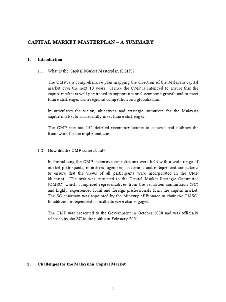 Capital Market Masterplan - A Summary | PDF | Market (Economics ...