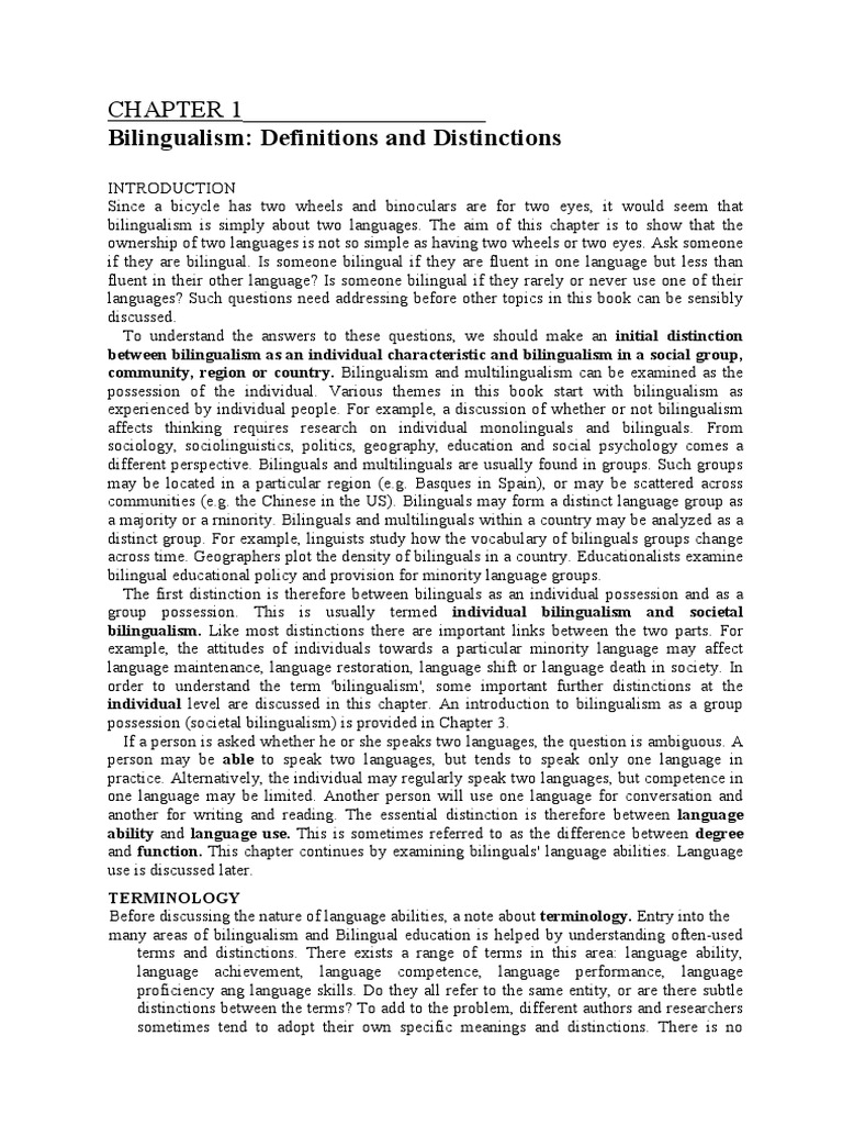 Bilingualism: Definitions and Distinctions: CHAPTER 1 | PDF ...