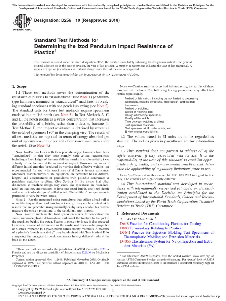 Astm D256 10 | PDF | Fracture | Ductility