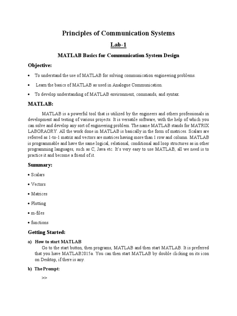 PCS Lab-1 | PDF | Matlab | Matrix (Mathematics)