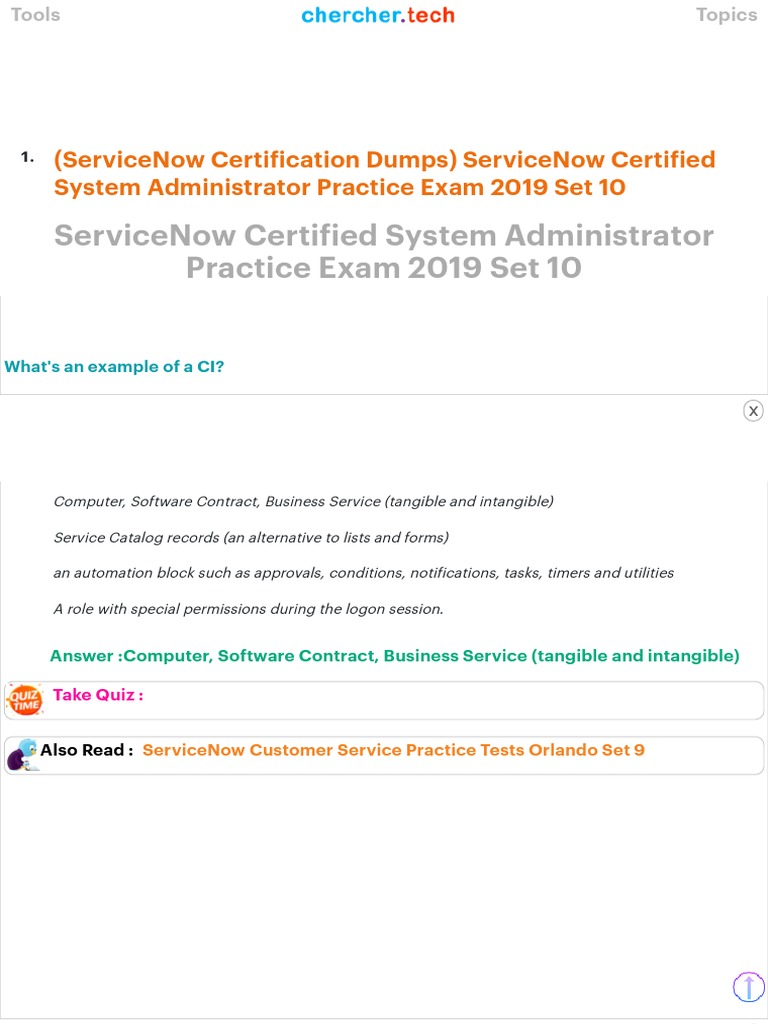 ServiceNow Certified System Administrator Practice Exam 2019 Set 10 | PDF