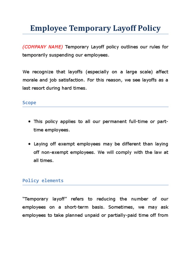Employee Temporary Layoff Policy | PDF | Layoff | Employment