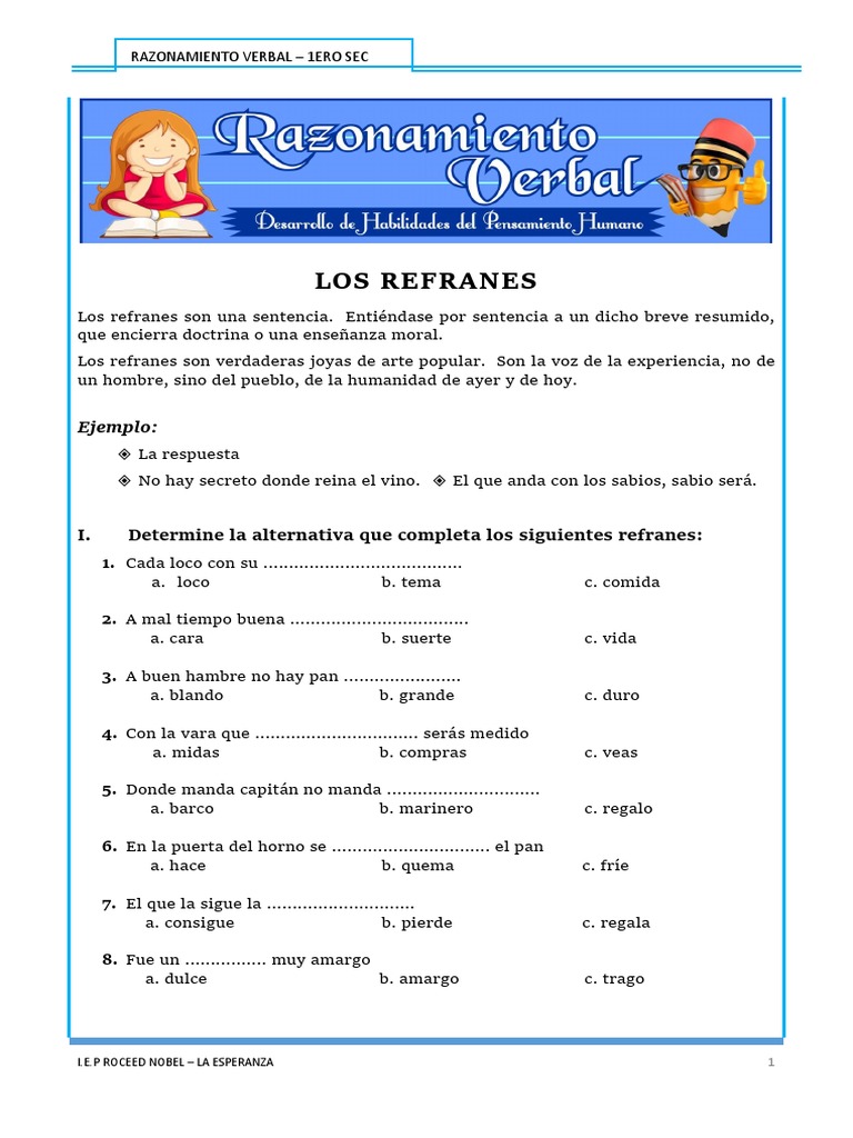 Los Refranes 1ero Sec | PDF