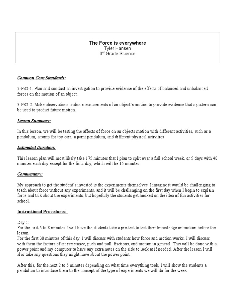 Force and Motion Lesson | PDF | Force | Lesson Plan