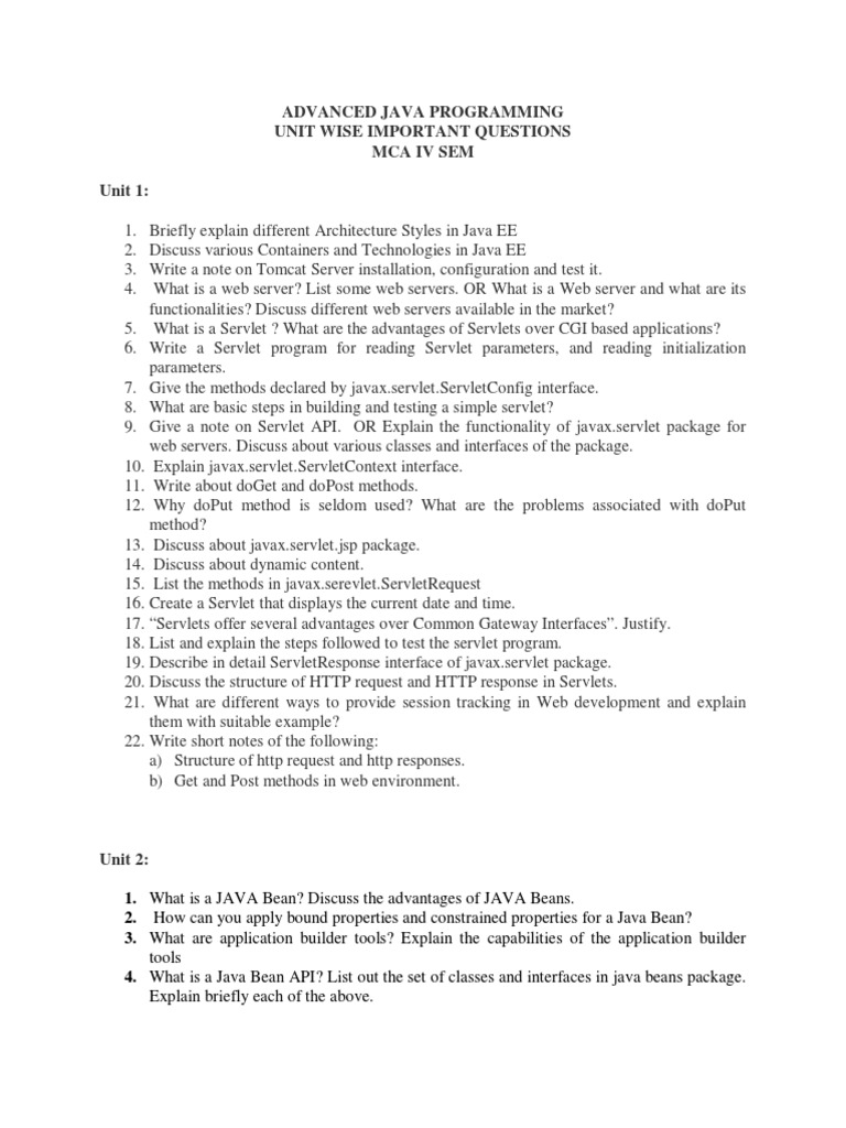 AJP Imp Questions Unit Wise | PDF