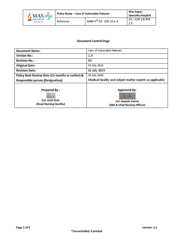 COP 3 & PFR 1.5 - Care of Vulnerable Patients | Download Free PDF ...