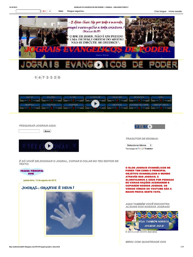 Jograis Evangelicos de Poder Jogral Grande e Deus | PDF | Evangelismo ... Jograis Evangelicos de Poder Jogral Grande e Deus | PDF | Evangelismo ...