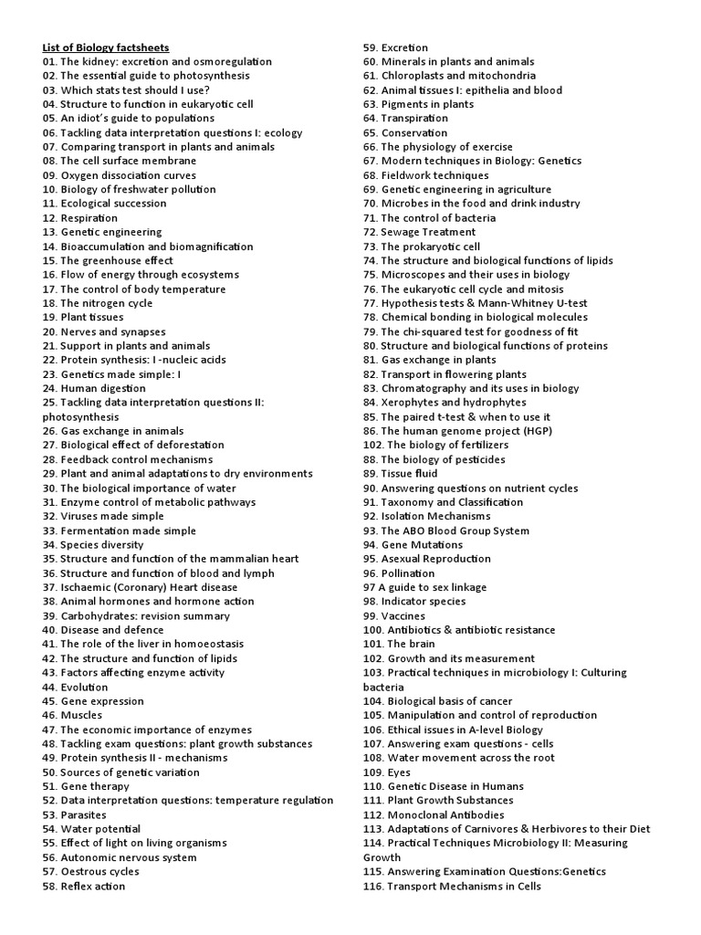 List of Biology Fact Sheets | PDF | Plants | Biology