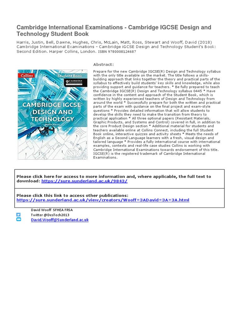 Cambridge IGCSE Design and Technology ST | PDF | Books | Teachers