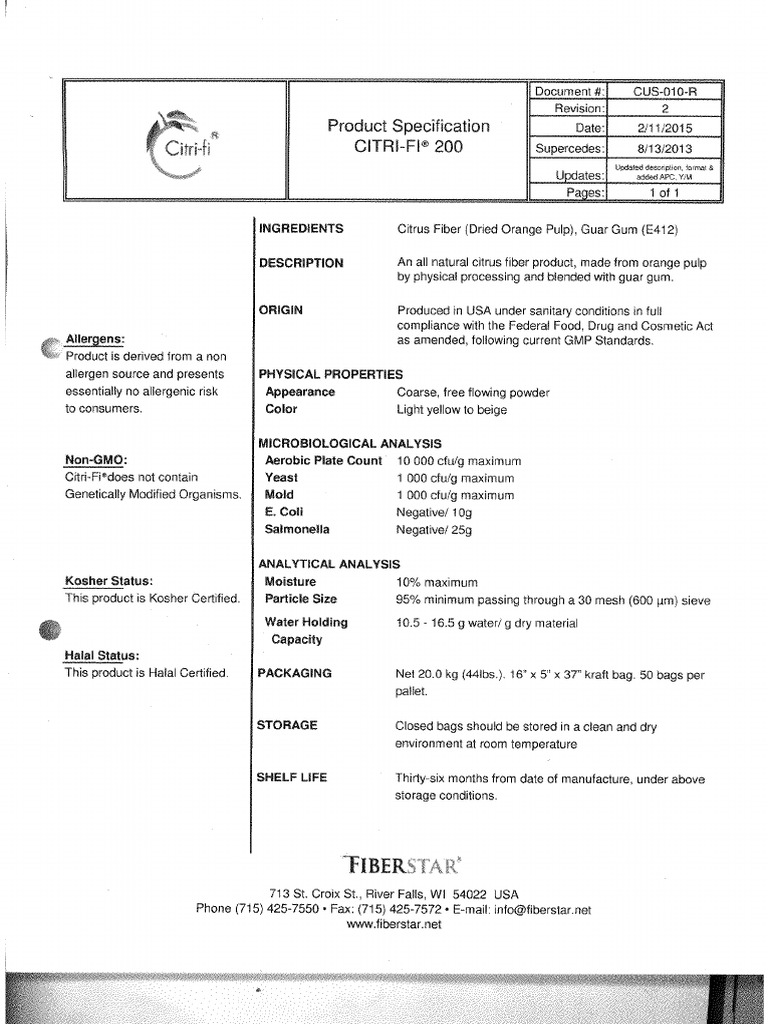 Ficha Técnica - CITRI-FI 200 | PDF