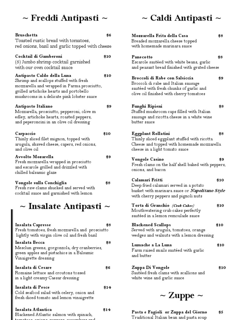 Italian Cuisine Menu Overview | PDF | Italian Cuisine | Salad