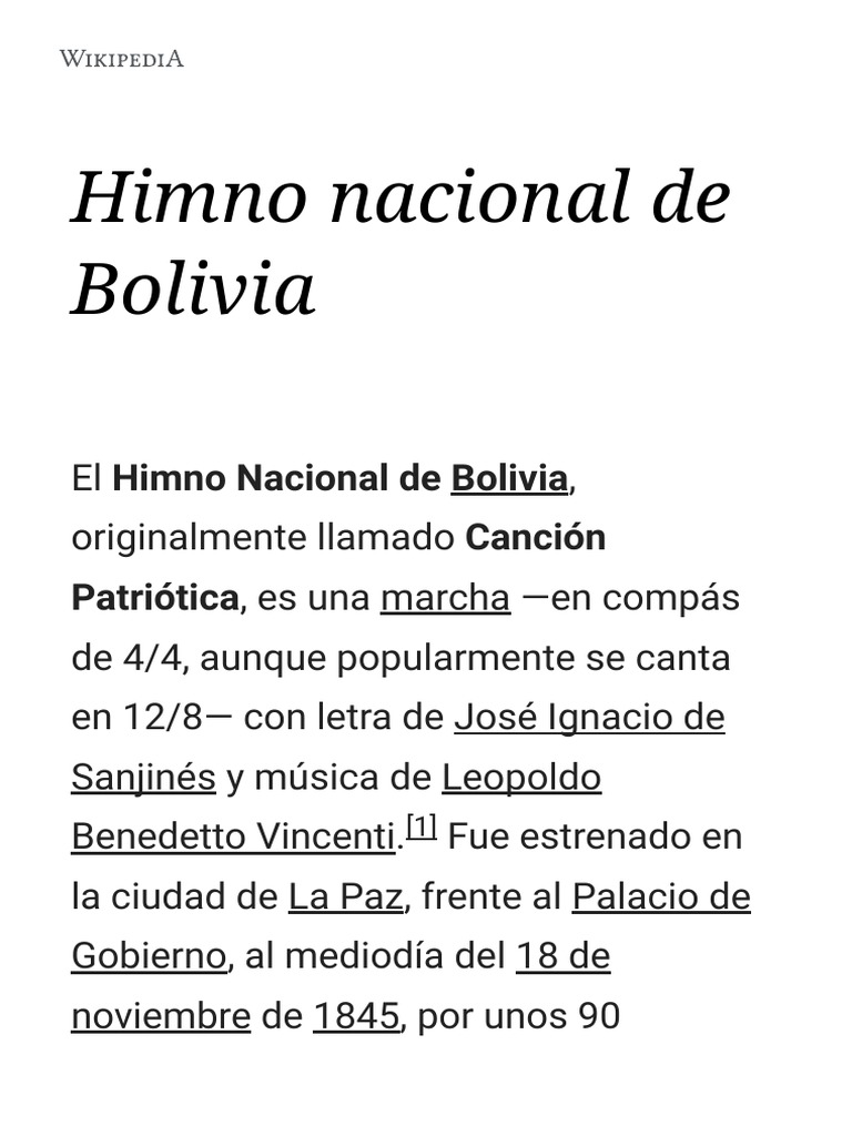 Historia Del Himno Nacional de Bolivia | PDF | Símbolos nacionales ...