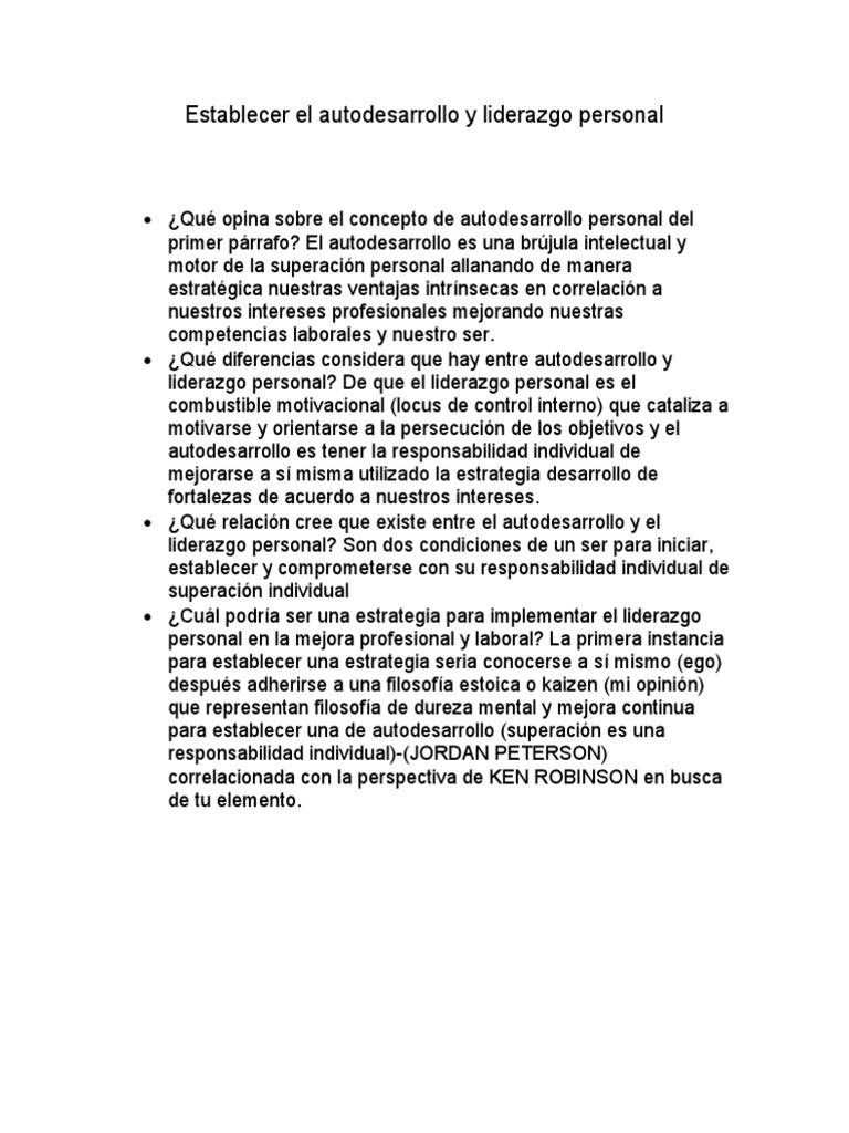 Establecer El Autodesarrollo y Liderazgo Personal | PDF