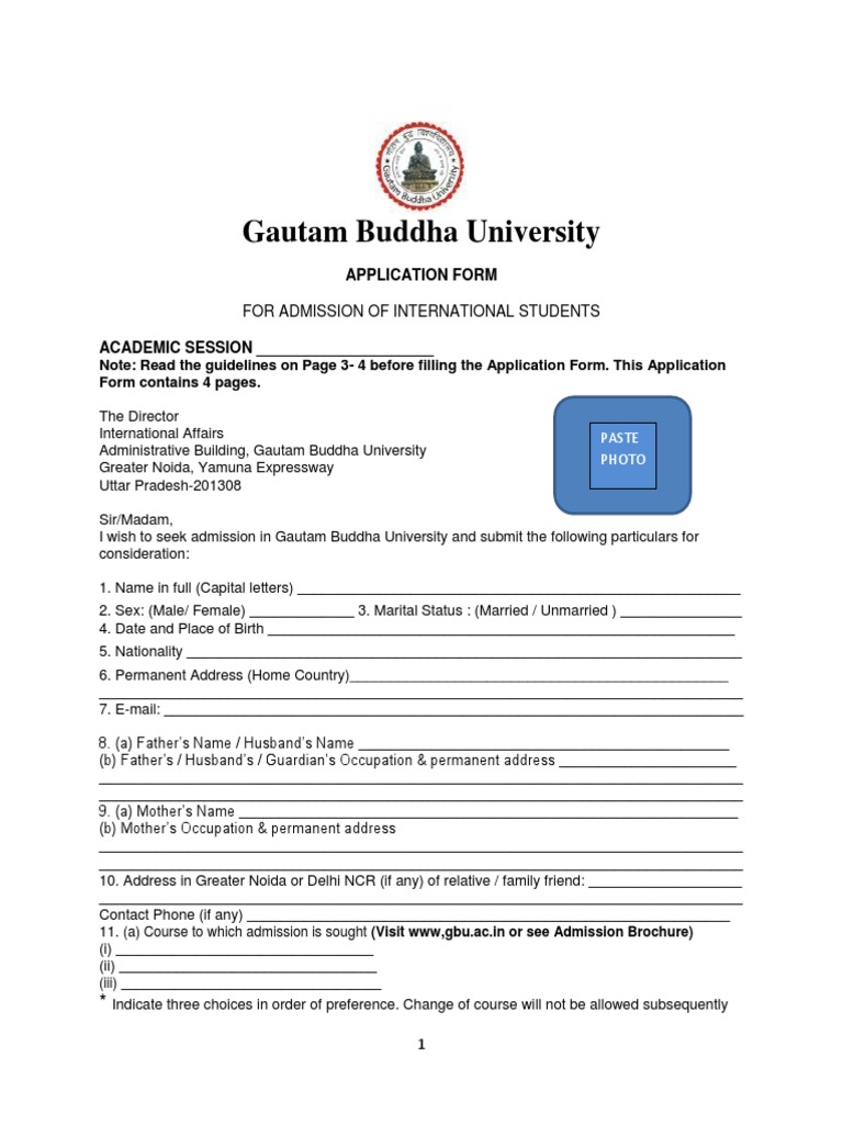 Gautam Buddha University: Application Form | PDF | University And ...