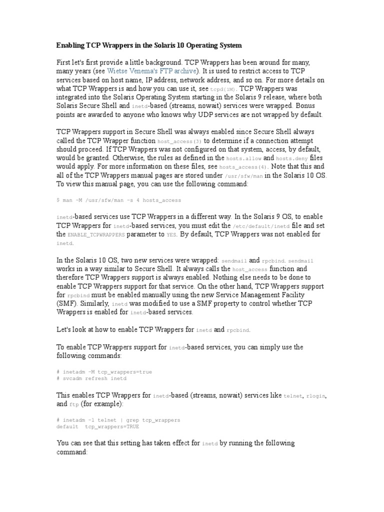 How To Enable Tcp Wrappers In Solaris 10 Pdf Transmission Control