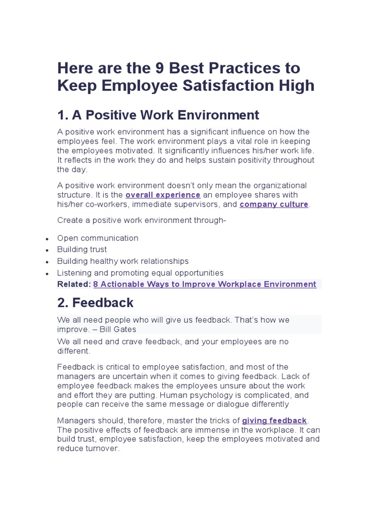 Here Are The 9 Best Practices To Keep Employee Satisfaction High | PDF ...
