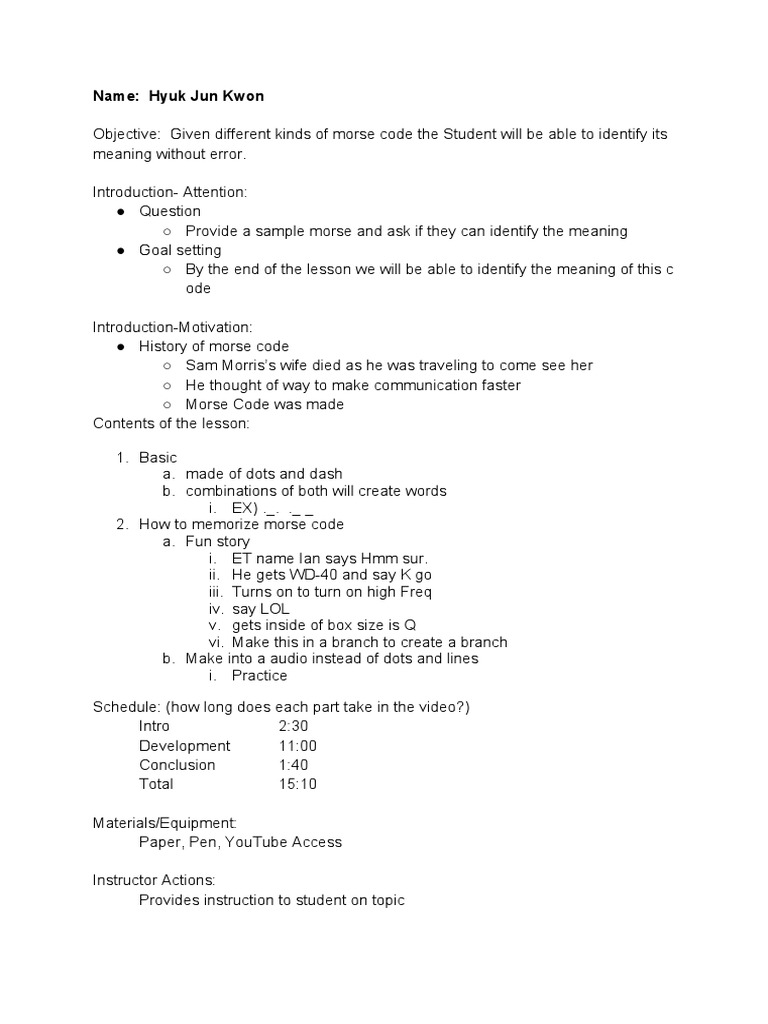 Morse Code Lesson Plan | PDF